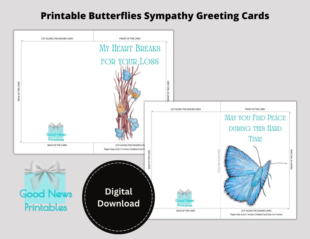 Printable Butterflies Sympathy Greeting Cards - Etsy