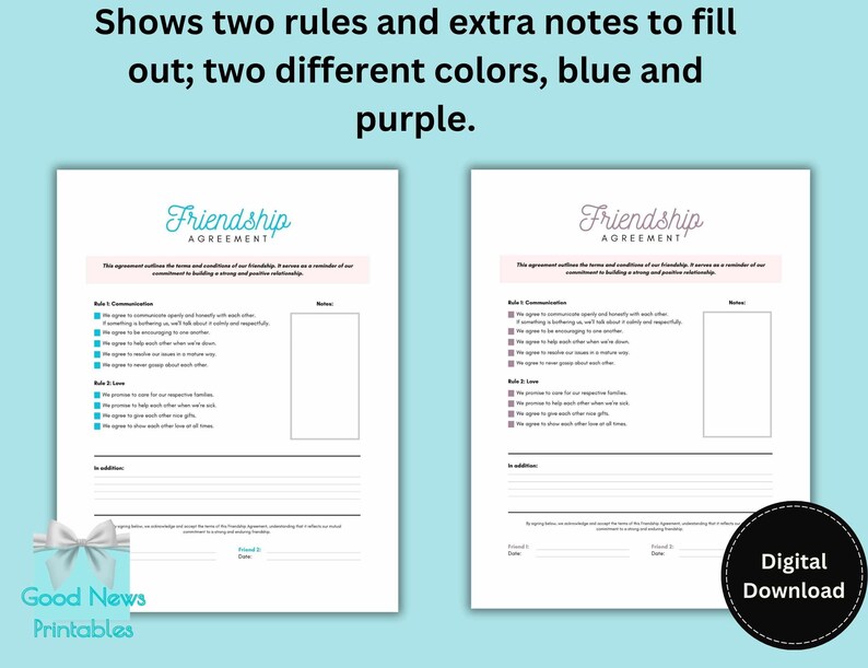 Two Printable Friendship Agreement Contract, US Letter & A4 Sizes - Etsy