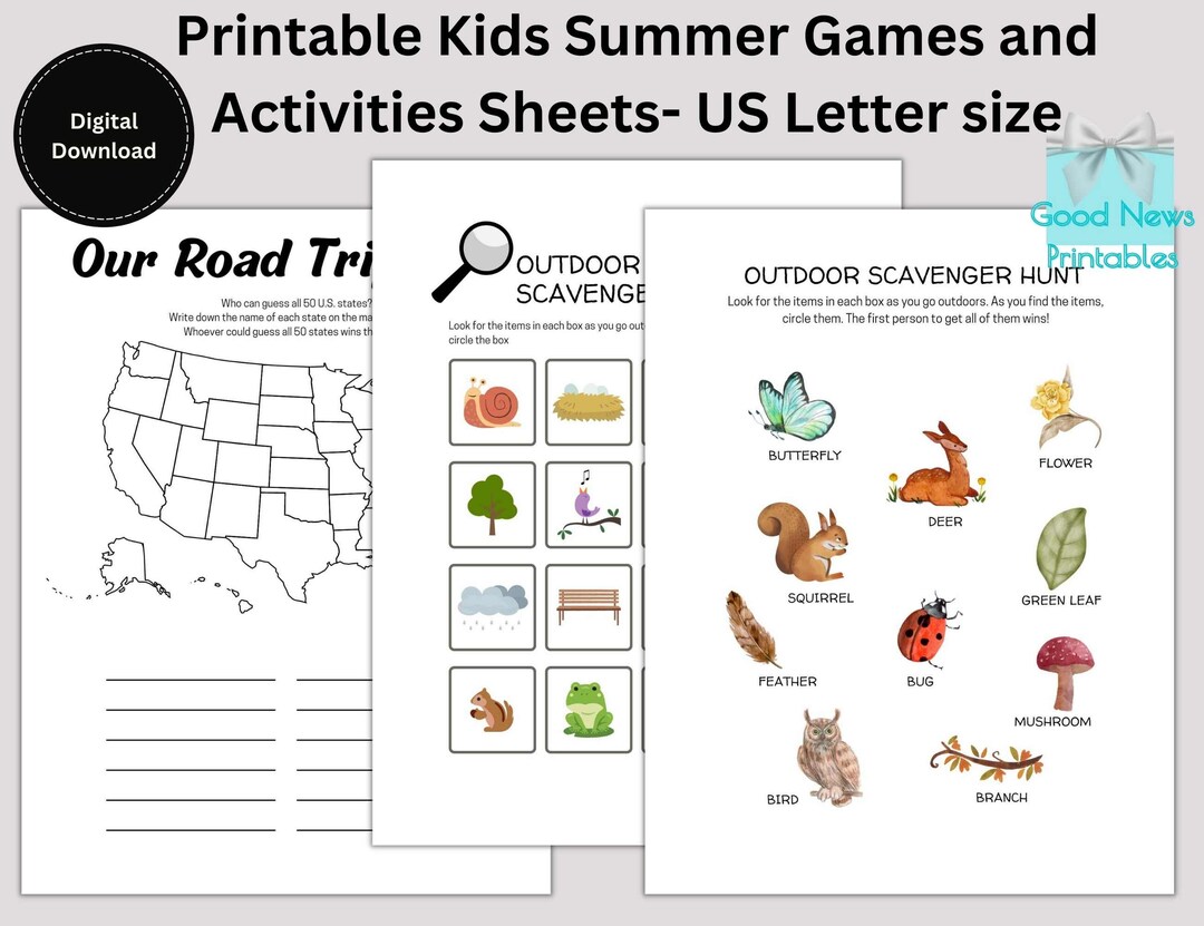 Printable Kids Summer Games & Activities Sheets- US Letter Size - Etsy