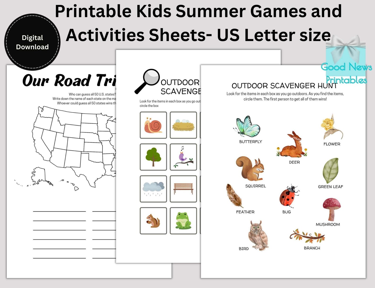 Printable Kids Summer Games & Activities Sheets- US Letter Size - Etsy