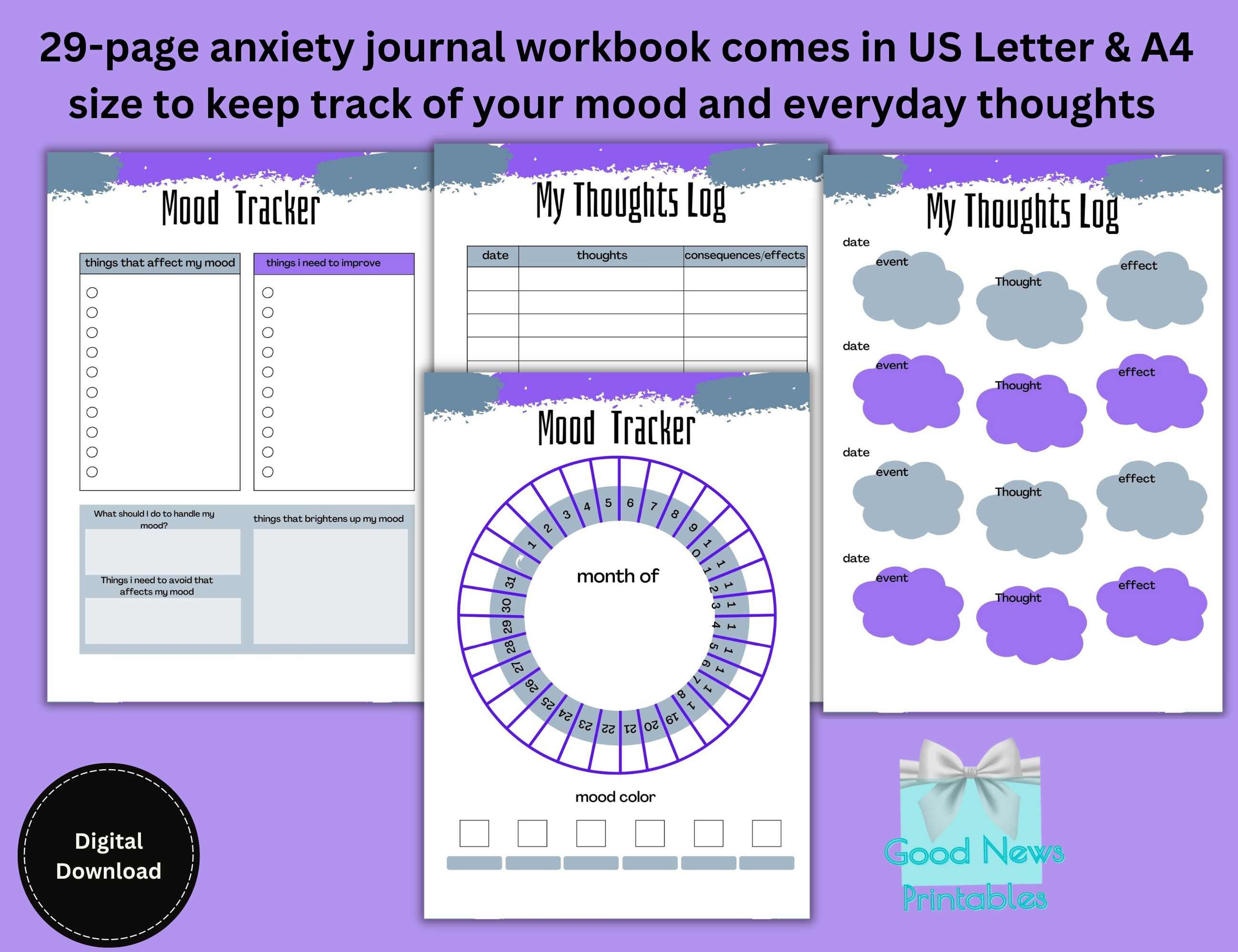 Editable Printable Anxiety Journal Workbook, A4 & US Letter Size - Etsy