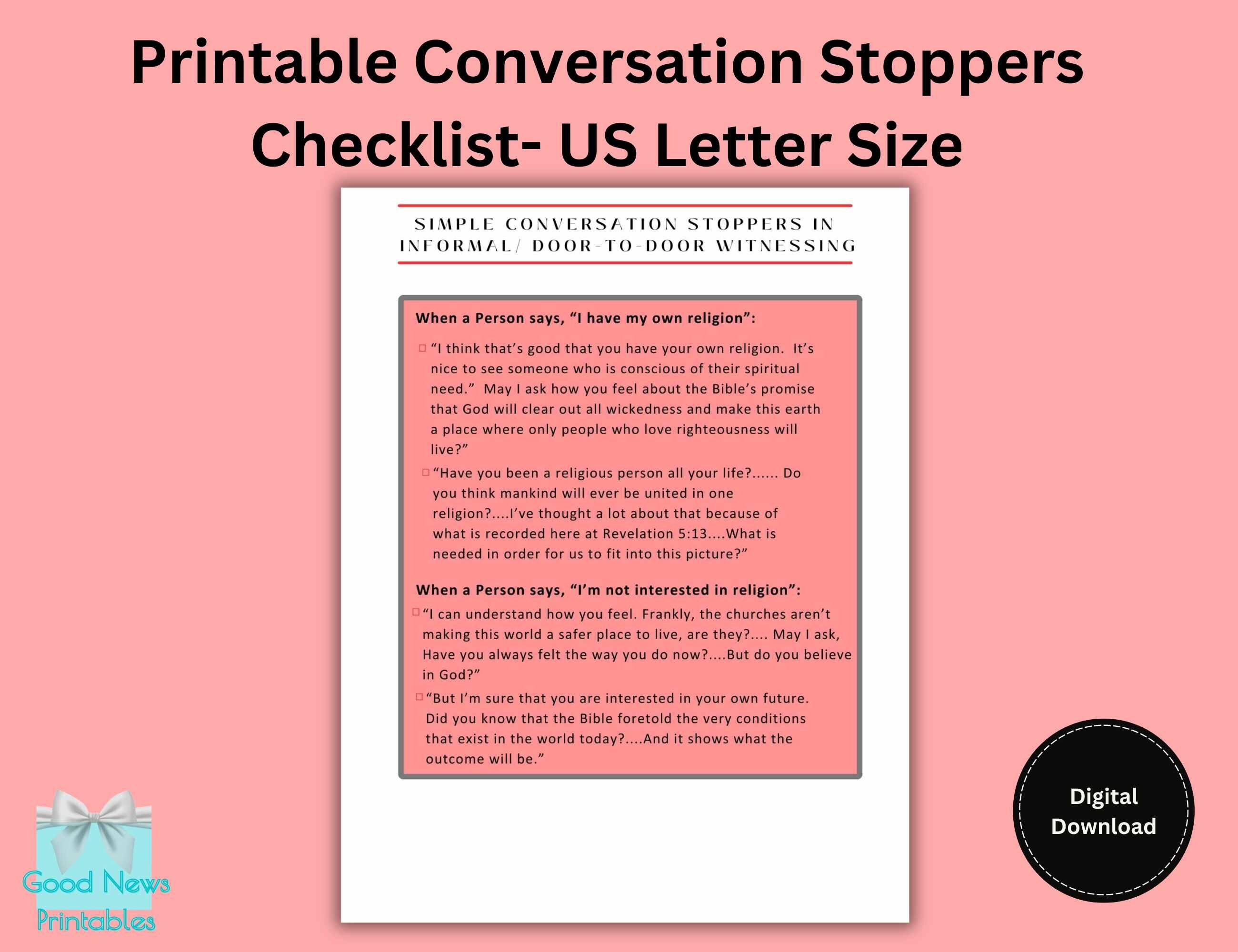 Printable Conversation Stoppers Checklist, US Letter Size PDF - Etsy