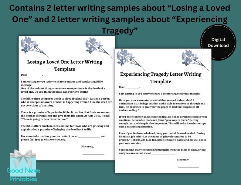Printable Letter Writing Grief & Experiencing Tragedy Templates, US ...