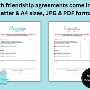 Two Printable Friendship Agreement Contract, US Letter & A4 Sizes - Etsy