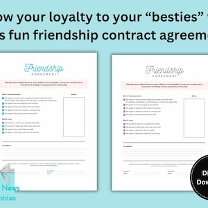 Two Printable Friendship Agreement Contract, US Letter & A4 Sizes - Etsy