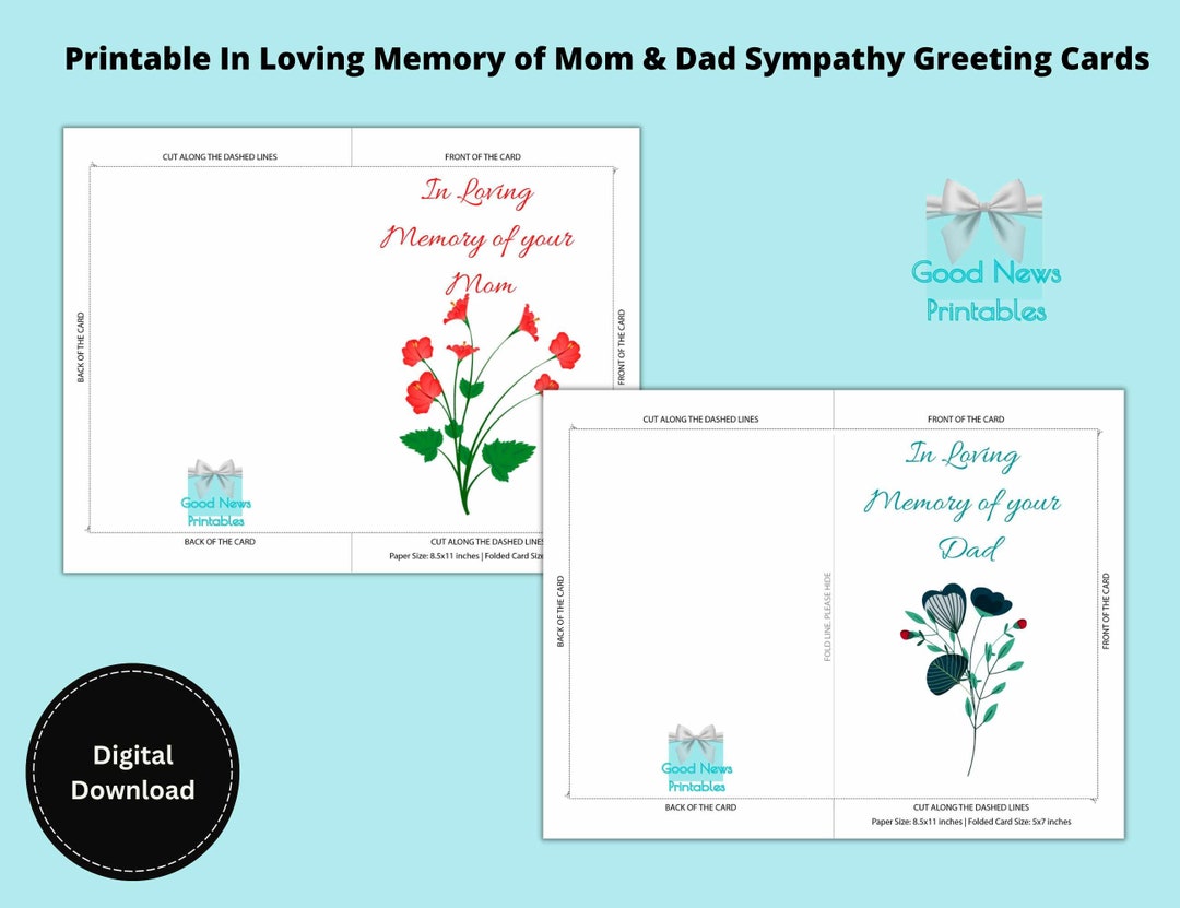 Printable in Loving Memory of Mom & Dad Sympathy Greeting Cards - Etsy
