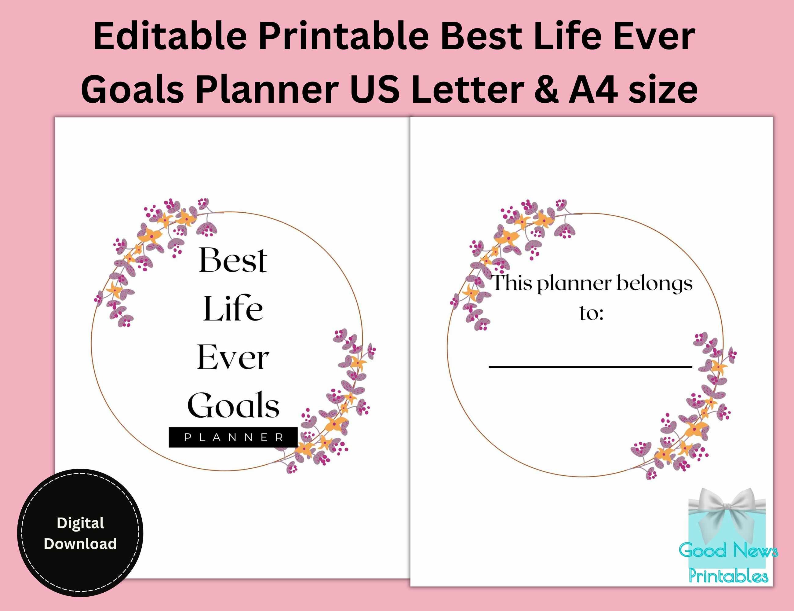 Editable Printable Best Life Ever Goals Planner, US Letter & A4 Size - Etsy
