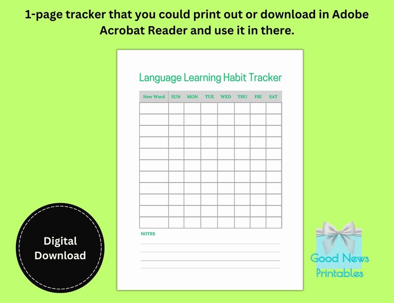 Editable Printable Language Learning Habit Tracker, US Letter & A4 Size ...
