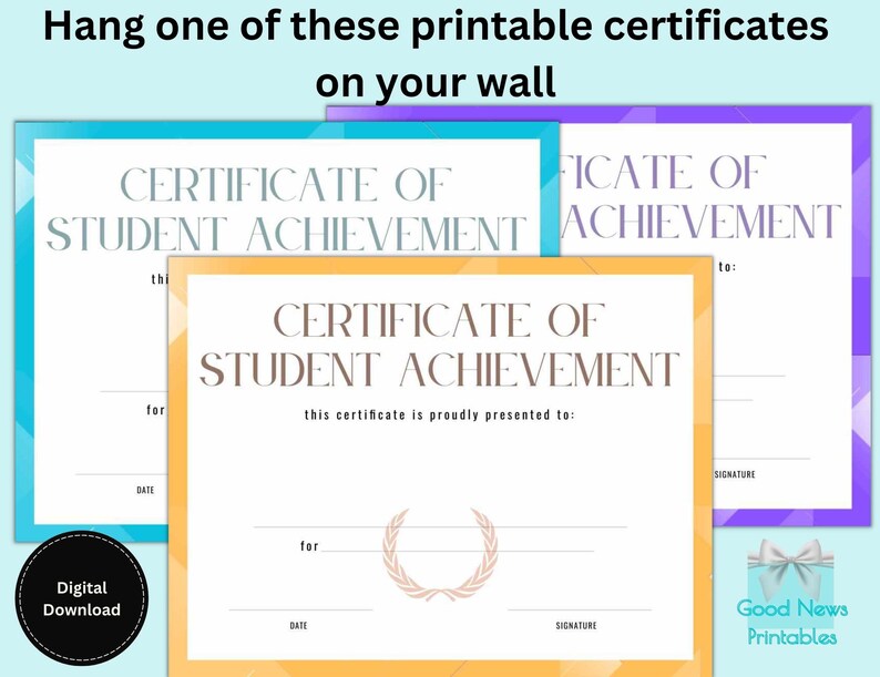 Printable Editable Three School Award Certificates, 1056 X 816px Sizes ...