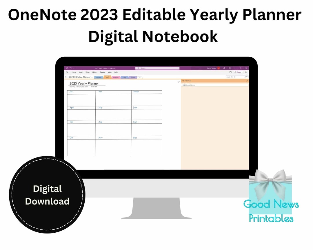 Onenote 2023 Editable Yearly Planner Digital Notebook - Etsy