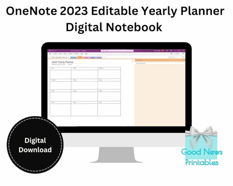 Onenote 2023 Editable Yearly Planner Digital Notebook - Etsy