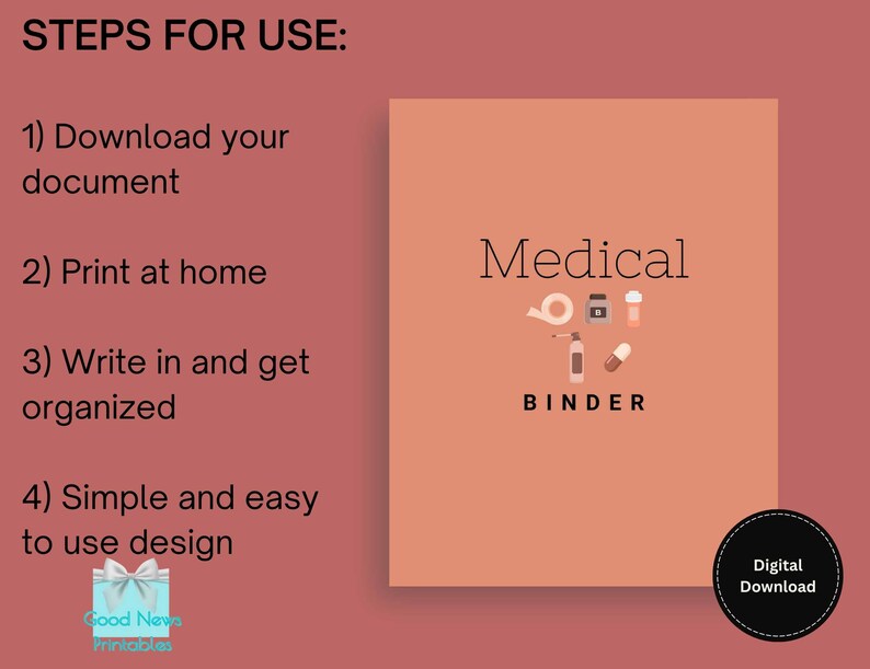 Printable Editable Medical Binder, Medical Planner, US Letter, A4 Sizes ...