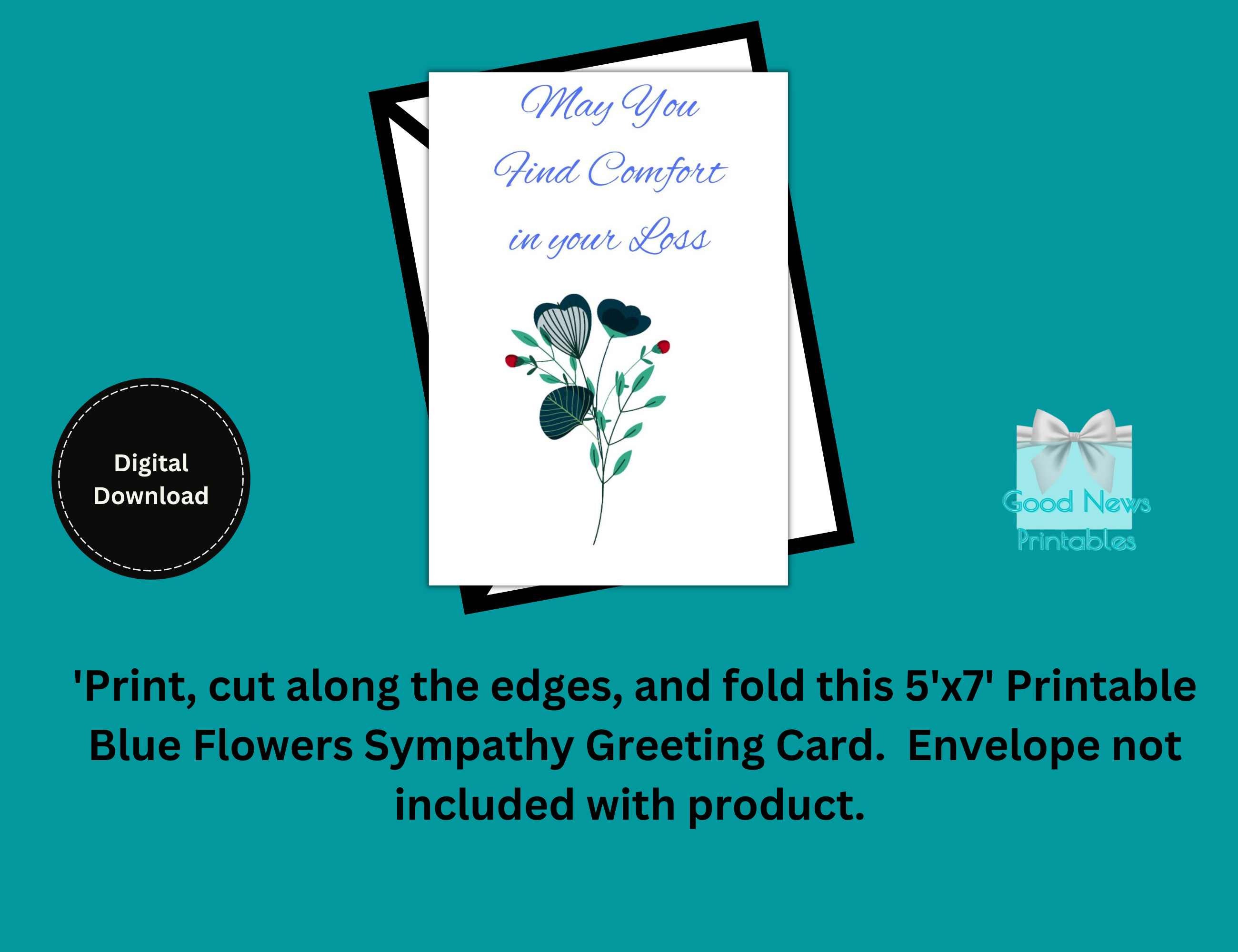 Printable Blue Flowers Sympathy Greeting Cards - Etsy