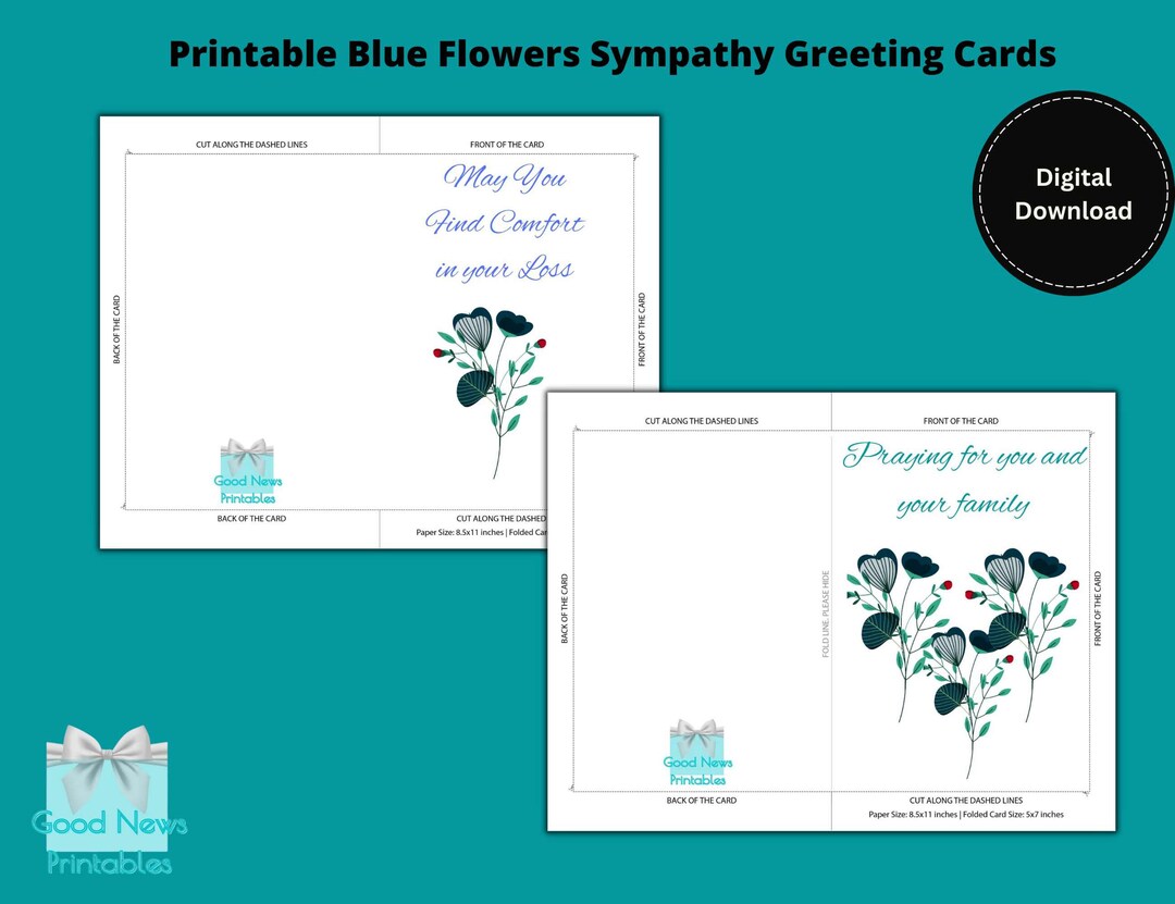 Printable Blue Flowers Sympathy Greeting Cards - Etsy