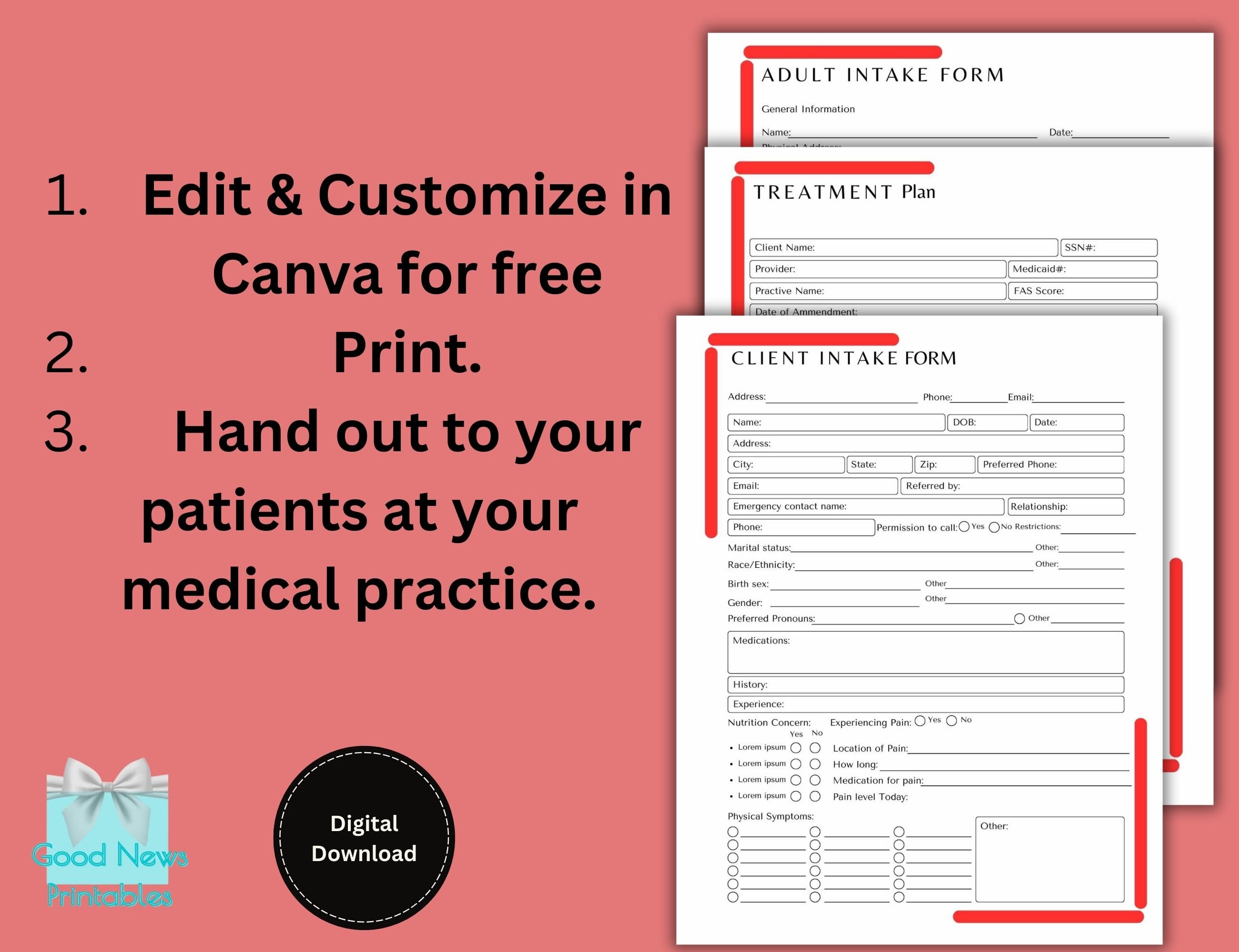 Editable Printable Primary Doctor Intake Template Forms, US Letter Size ...