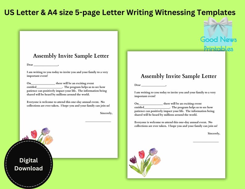 Printable Letter Writing Templates-us Letter & A4 Size, Assembly Invite ...
