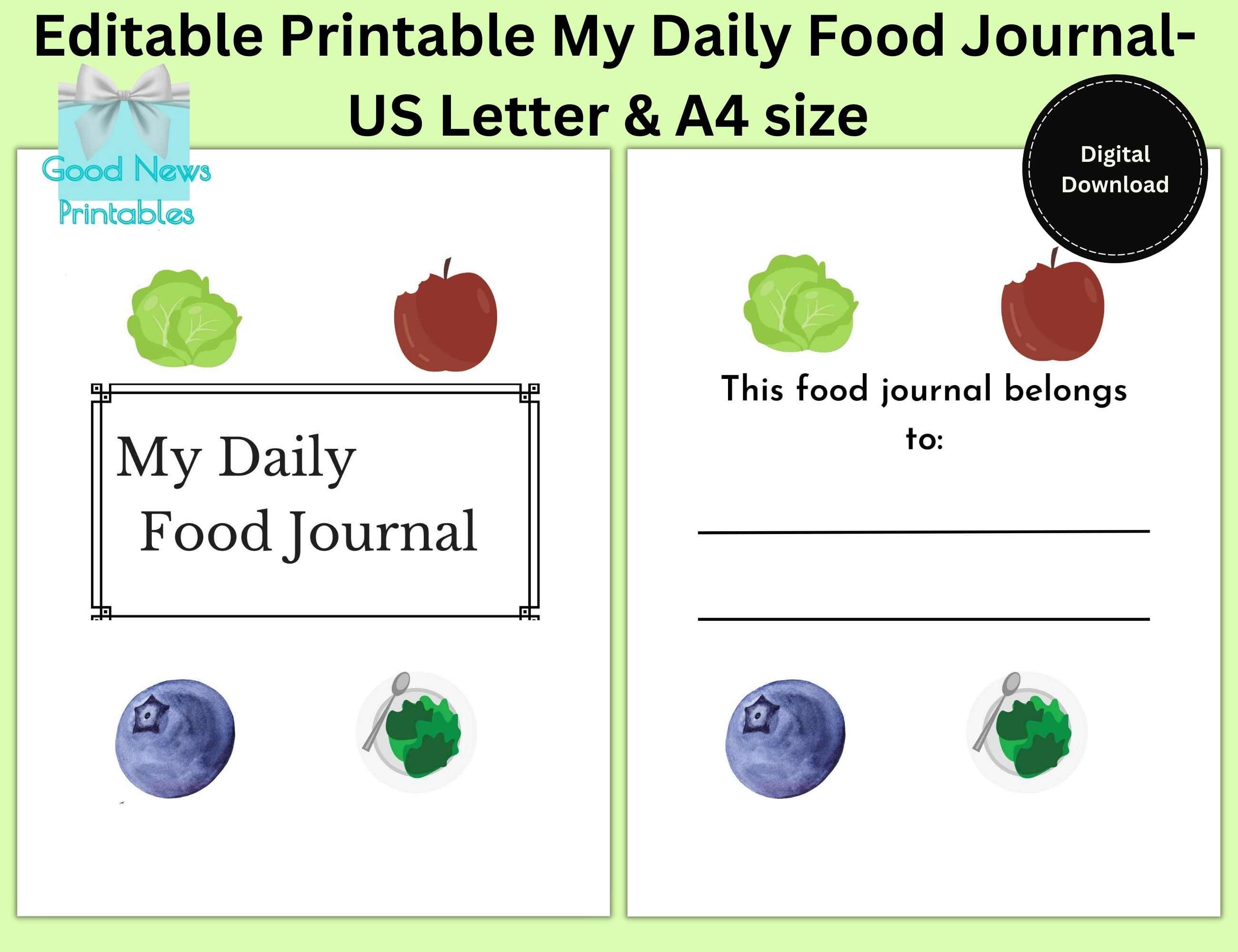 Editable Printable My Daily Food Journal- US Letter & A4 Size - Etsy