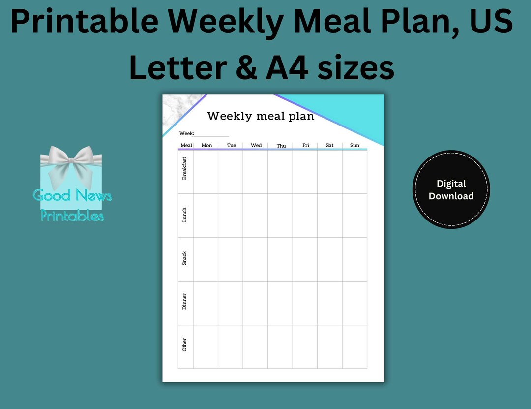 Printable Weekly Meal Planner: US Letter & A4 Sizes (digital Download ...