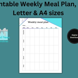 Printable Weekly Meal Planner: US Letter & A4 Sizes (digital Download ...