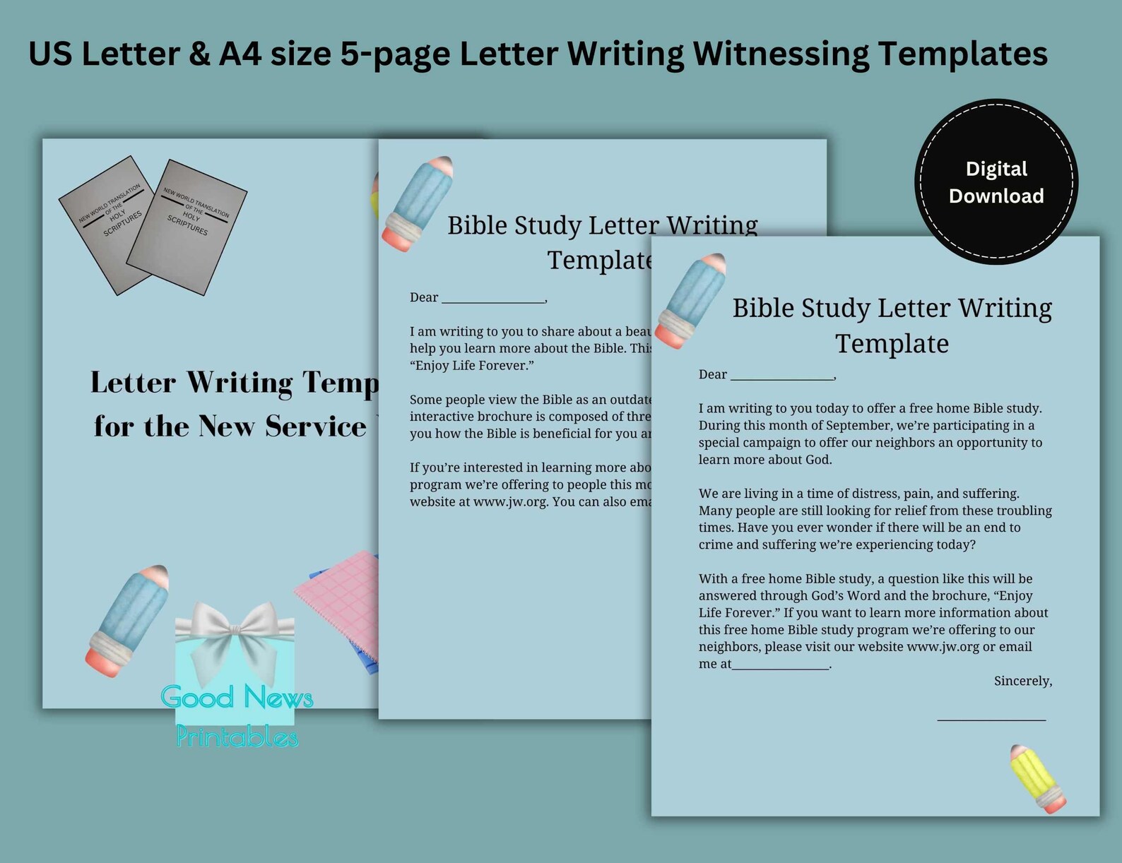 Printable Letter Writing Templates for the New Service Year, US Letter ...