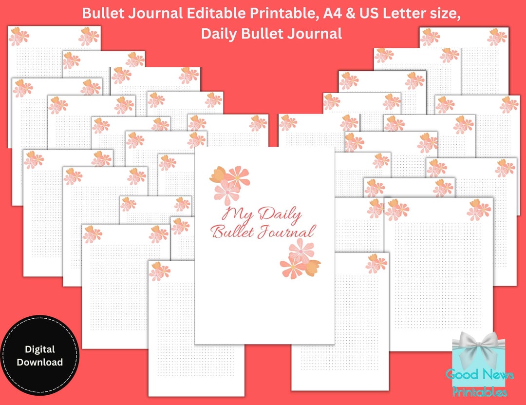 Bullet Journal Editable Printable, A4 & US Letter Size, Daily Bullet ...