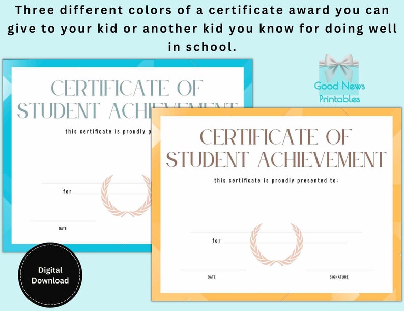 Printable Editable Three School Award Certificates, 1056 X 816px Sizes ...