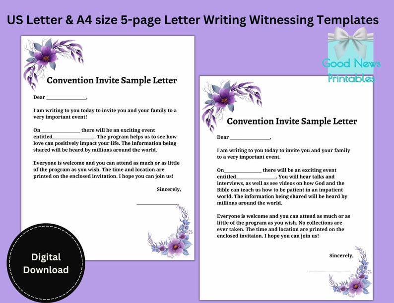 Printable Letter Writing Templates-us Letter & A4 Size, Convention ...