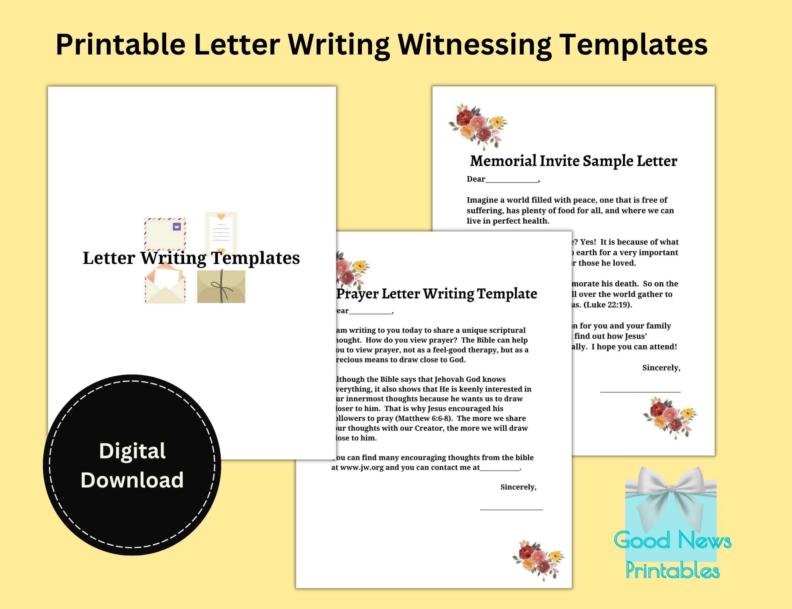 Printable Letter Writing Witnessing Templates, US Letter & A4 Size ...