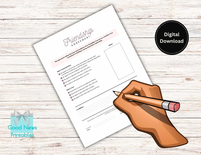 Two Printable Friendship Agreement Contract, US Letter & A4 Sizes - Etsy