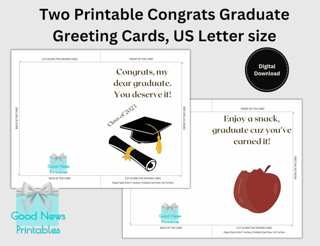 Two 5x7 Printable Congrats Graduate Greeting Cards, US Letter Size ...