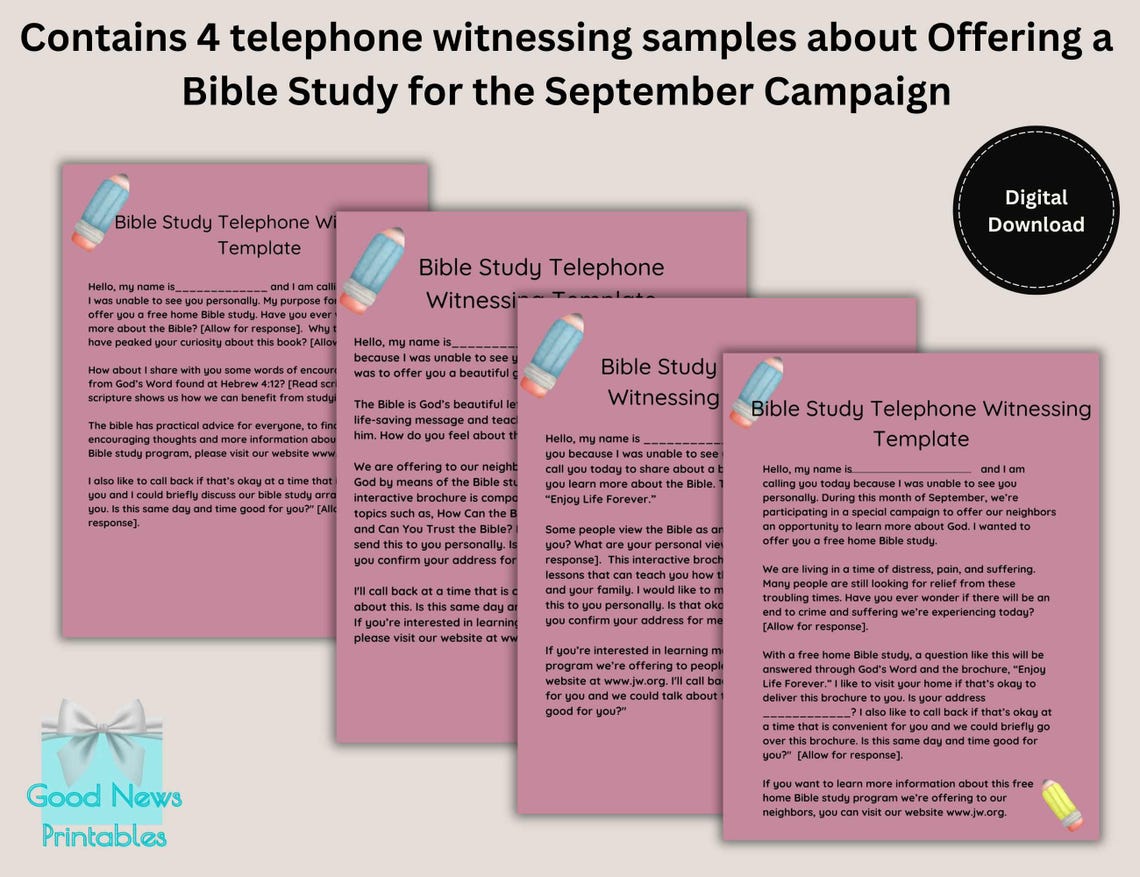 Printable Telephone Witnessing Presentation Templates for the New ...