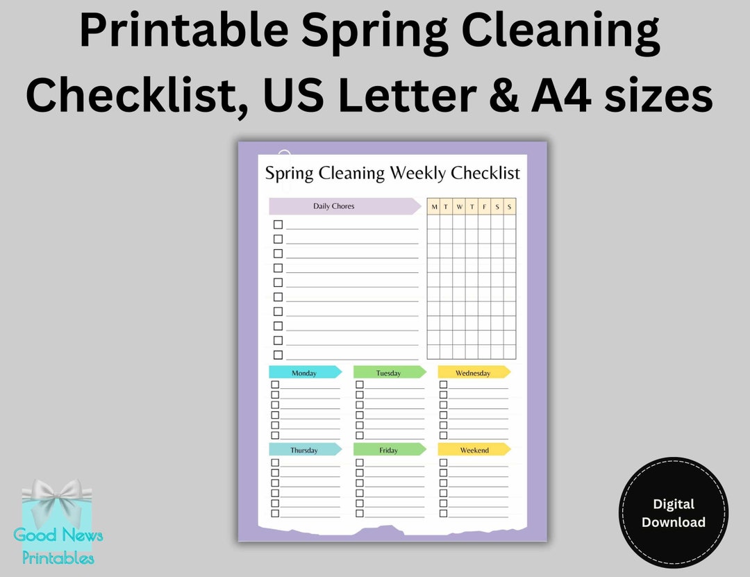 Printable Spring Cleaning Checklist, US Letter Size, A4 Size, Editable ...