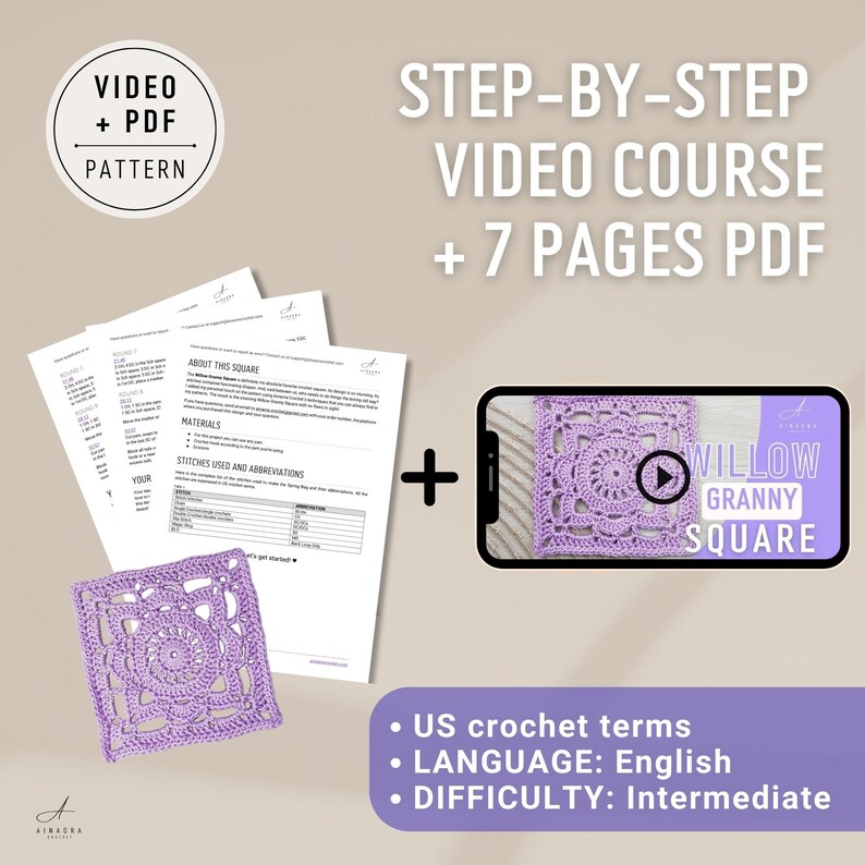 Willow Granny Square Crochet Pattern Video Tutorial Crochet - Etsy