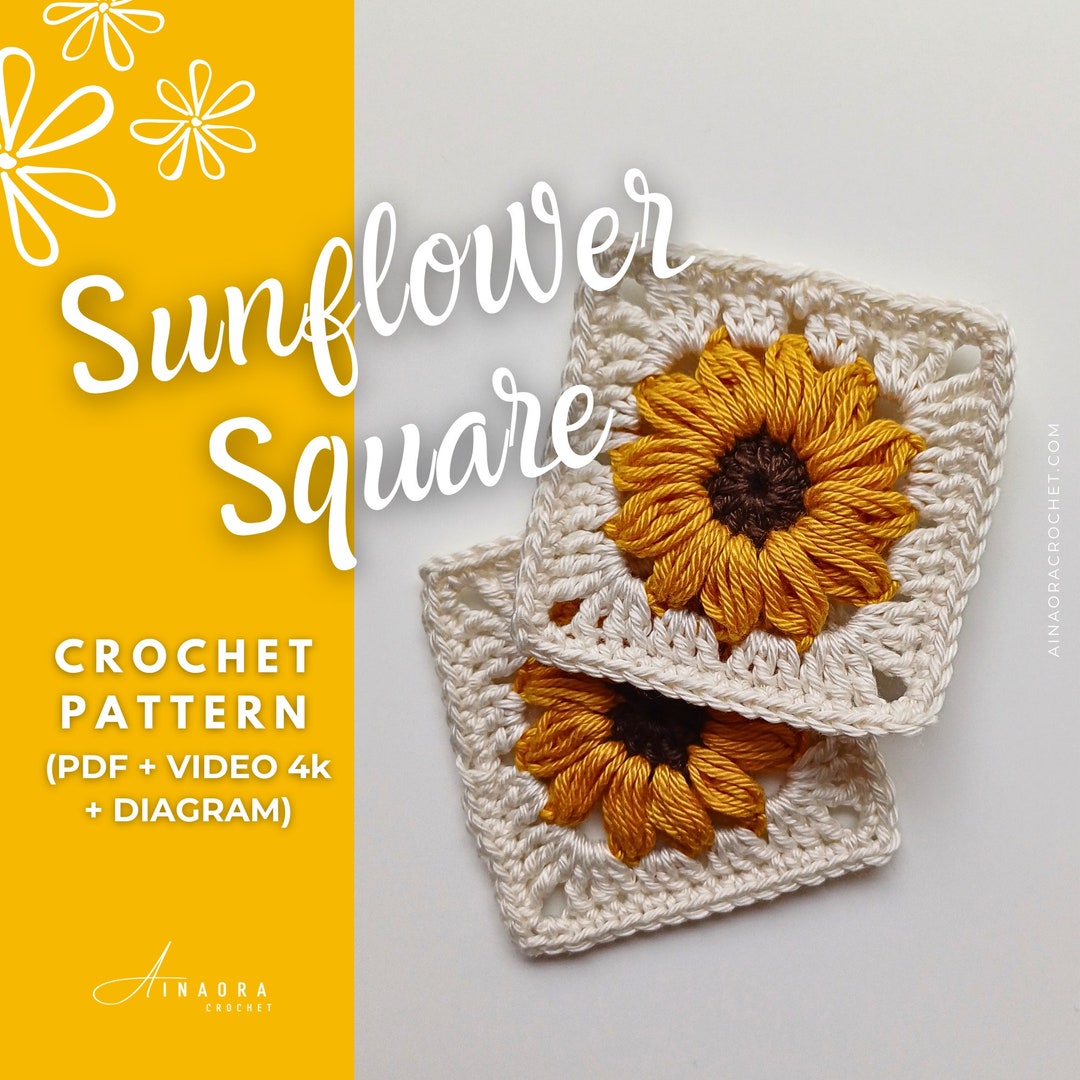 Sunflower Square Crochet Pattern Sunflower Granny Square Pattern ...