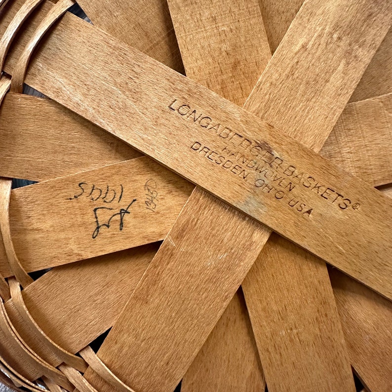 Longaberger 1995 Round Darning Basket With Leather Handles and Plastic ...