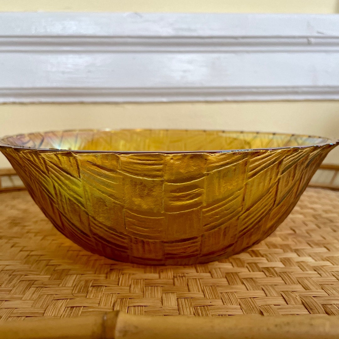 Carnival Glass Basket Weave Bowl