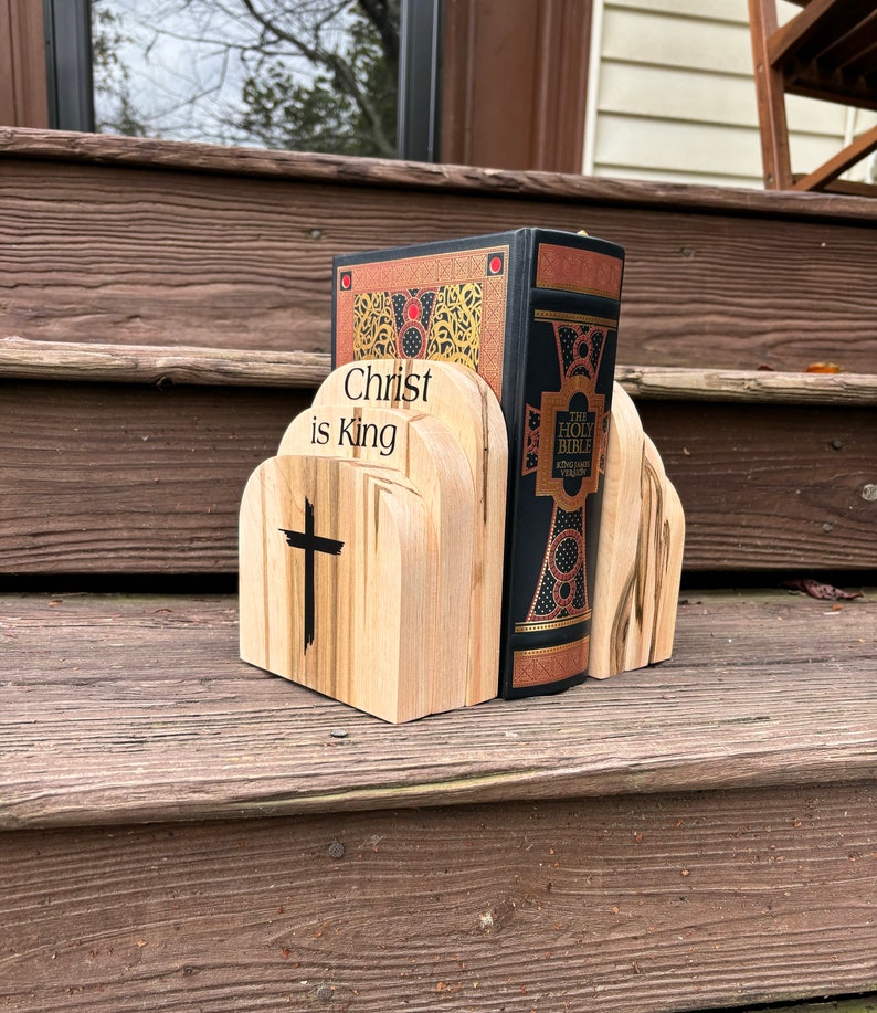 Wooden Bookends Christian Handmade Pair of Heavy Book Ends Made From ...