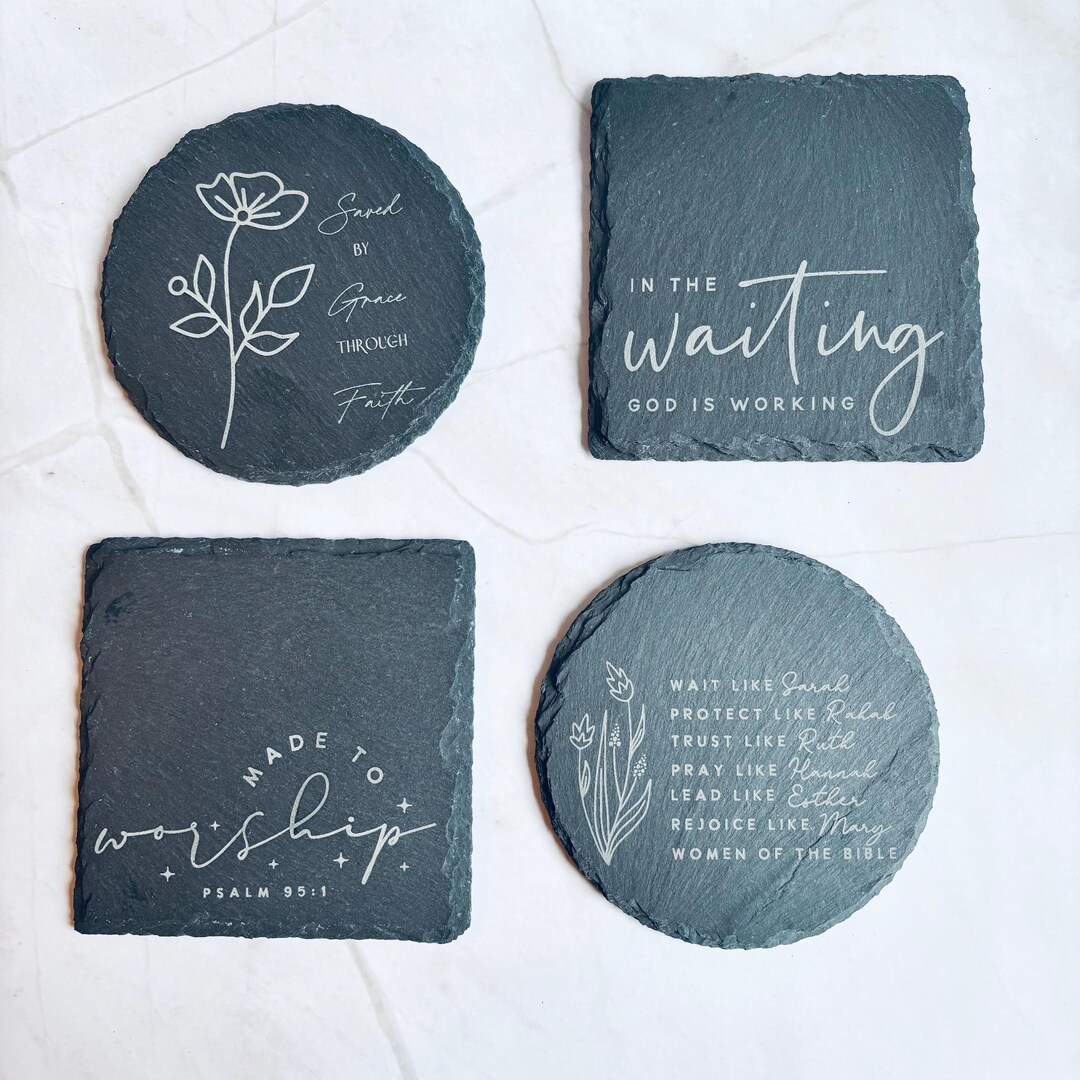 Engraved Christiam Slate Coasters-bible Verse Coaster Set, Religious ...