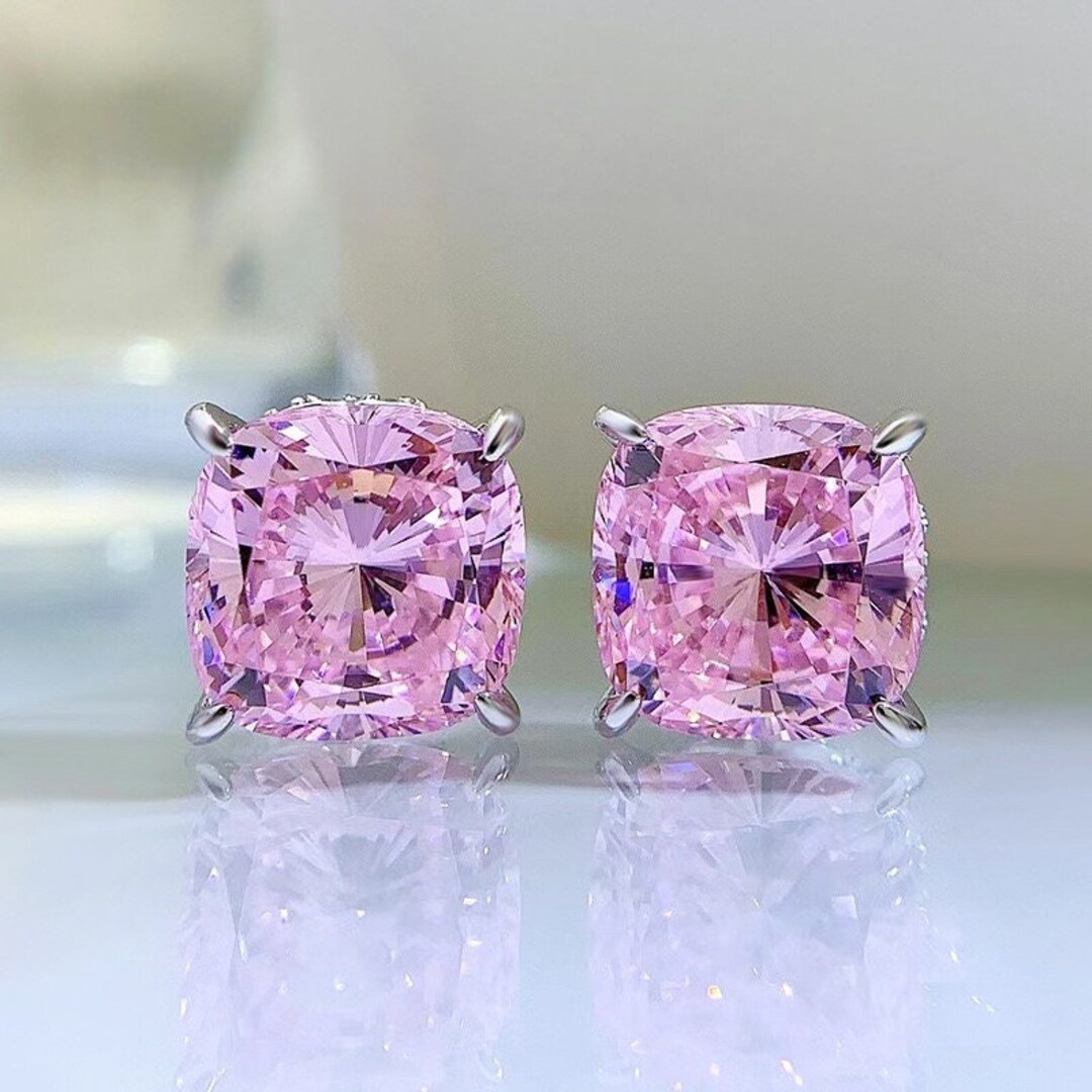 3ct Pink Diamond Stud Earrings Square Diamond Solitaire - Etsy