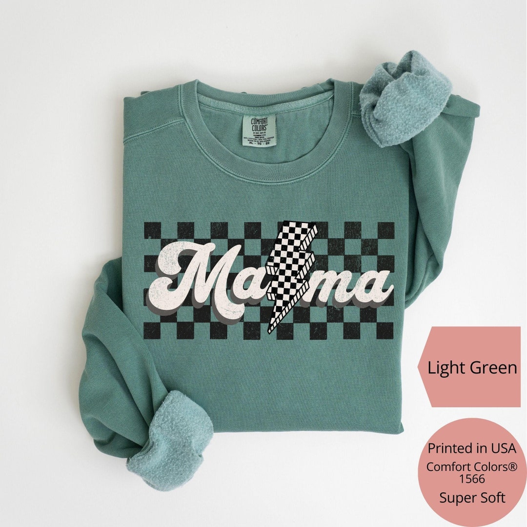 Checkered Retro Mama Sweatshirt Comfort Colors®, Varsity Mom Crewneck ...