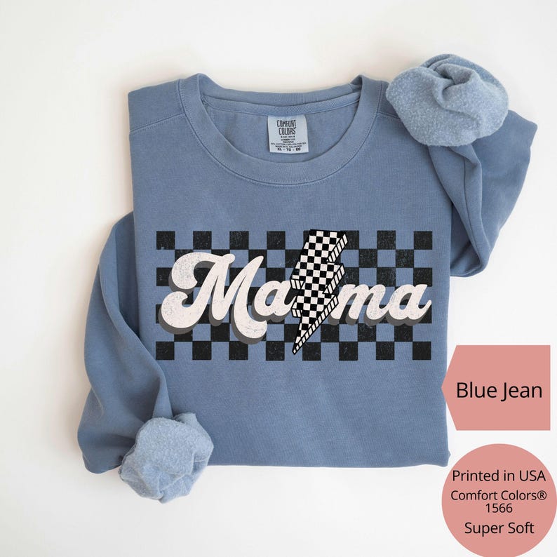 Checkered Retro Mama Sweatshirt Comfort Colors®, Varsity Mom Crewneck ...