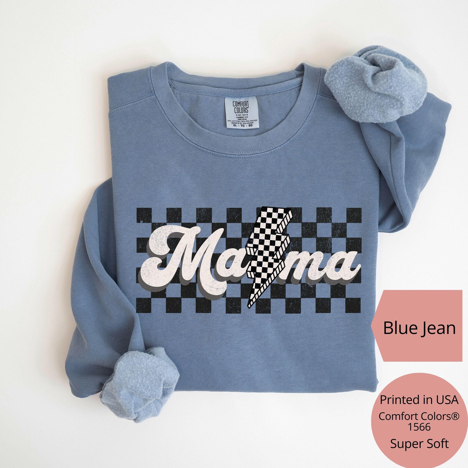 Checkered Mama Sweatshirt Comfort Colors®, Retro Mama Sweatshirt, Cool ...