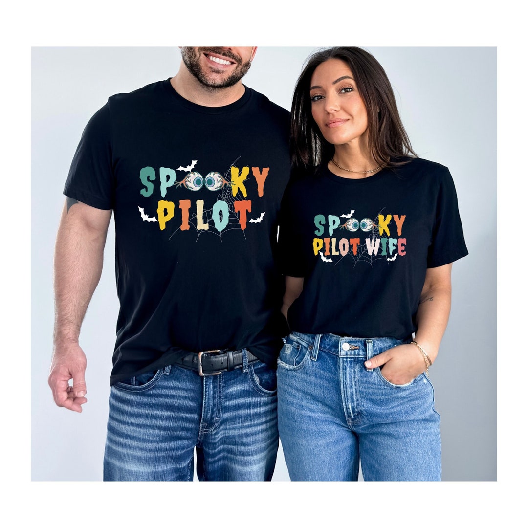 Pilot and Pilot Wife Halloween Matching Shirts, Spooky Pilot Couple ...