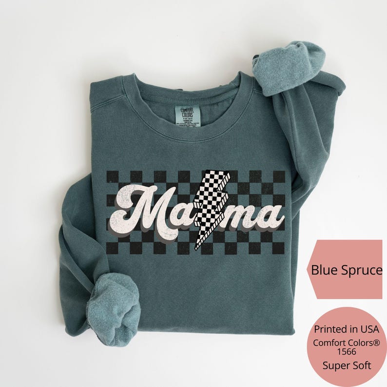 Checkered Retro Mama Sweatshirt Comfort Colors®, Varsity Mom Crewneck ...