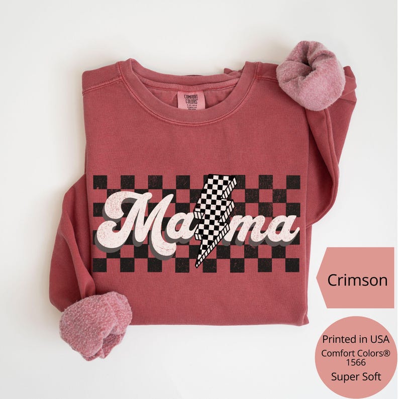 Checkered Mama Sweatshirt Comfort Colors®, Retro Mama Sweatshirt, Cool ...