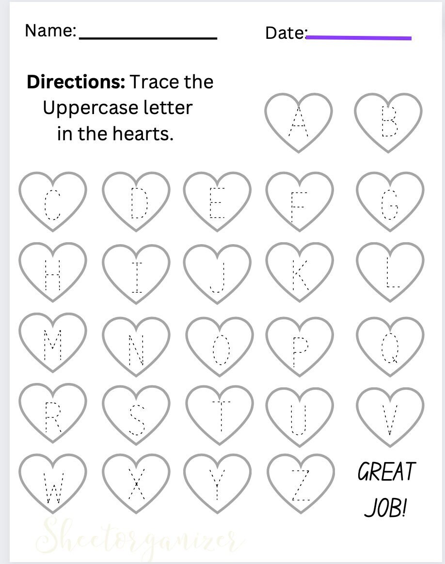 Valentines Day Uppercase Tracing Worksheet - Etsy