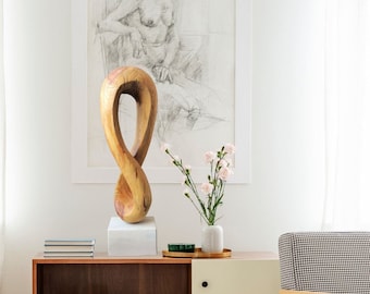 Modern Handcrafted Walnut Wood Sculpture on Stand: Organic Design ...