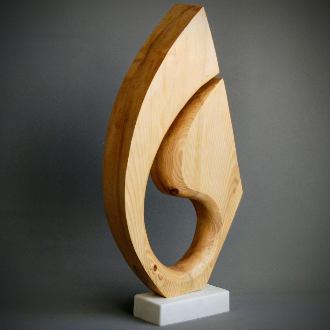 Abstract Mid-century Inspired Large Wood Sculpture on Stand ...