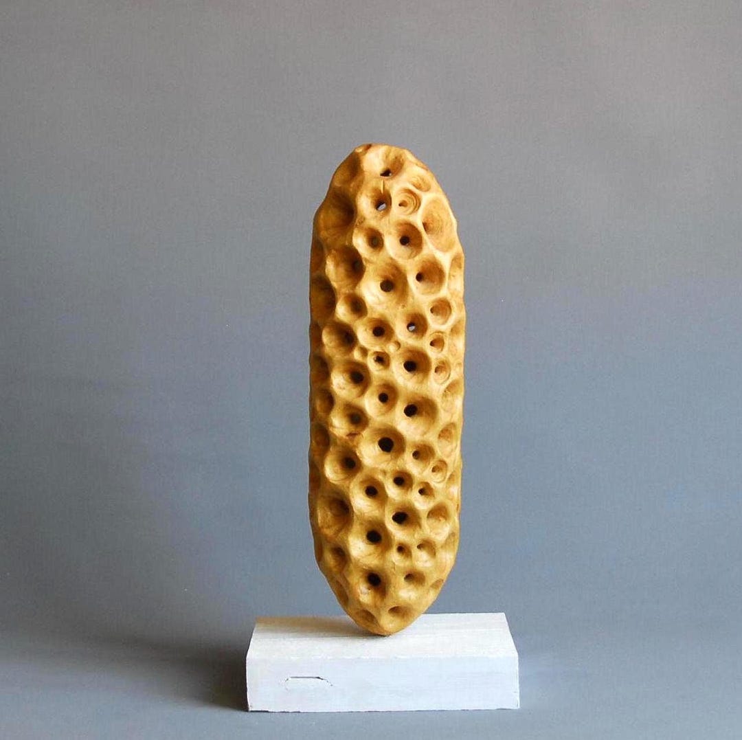 Abstract Hive Sculpture Carved Wood Modern Statue Contemporary Solid ...