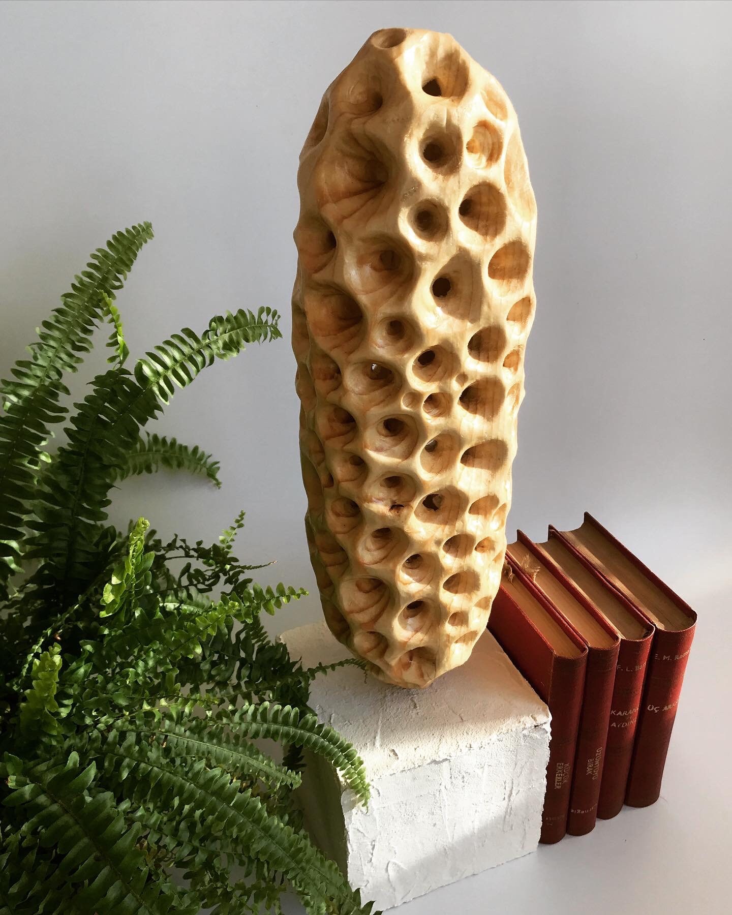 Abstract Hive Sculpture Carved Wood Modern Statue Contemporary Solid ...